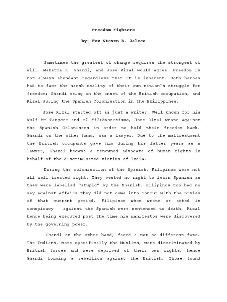 Freedom Fighters Essay | PDF | Mahatma Gandhi | Philippines