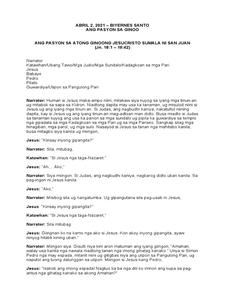 Abril 2, 2021 - Biyernes Santo (Ang Pasyon Sa Ginoo) | PDF