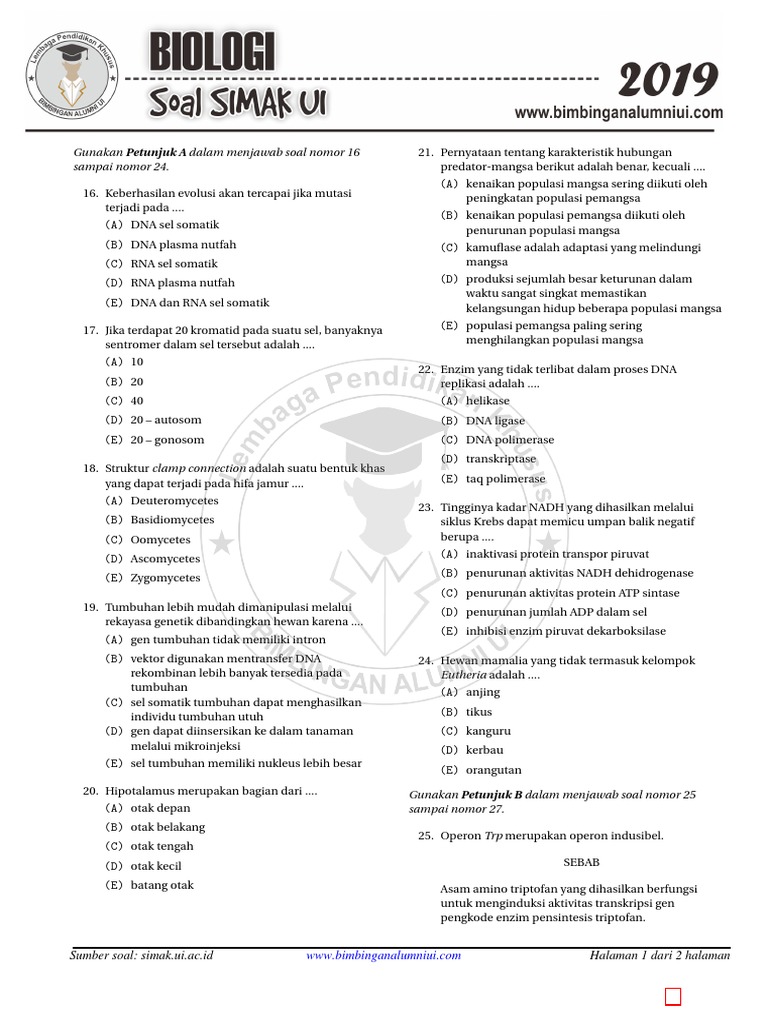 Biologi SIMAK UI 2019 | PDF