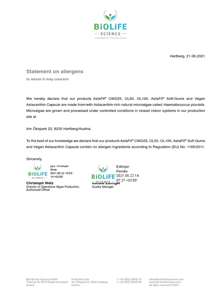 Statement Allergens | PDF