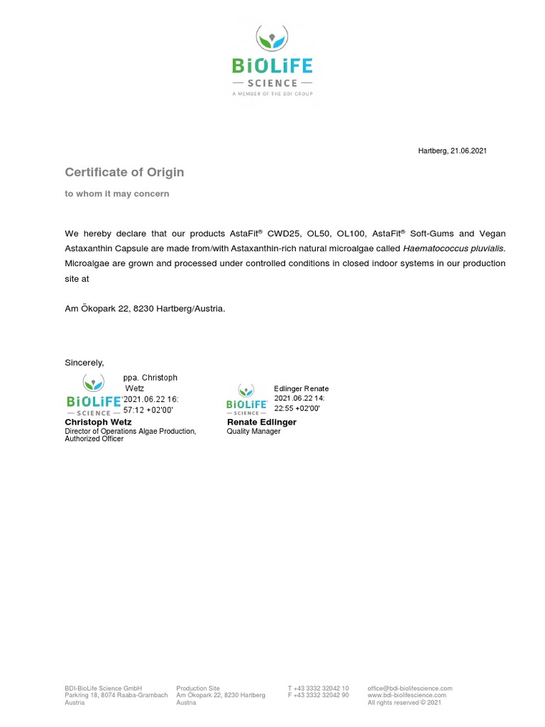 Statement Certificate of Origin | PDF