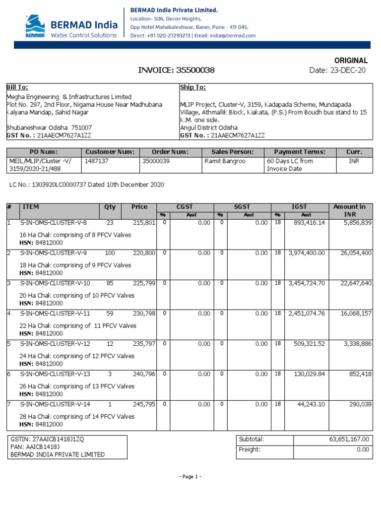 #35500038 - Megha Engg - MLIP Project Cluster-V - Tax Invoice | PDF ...