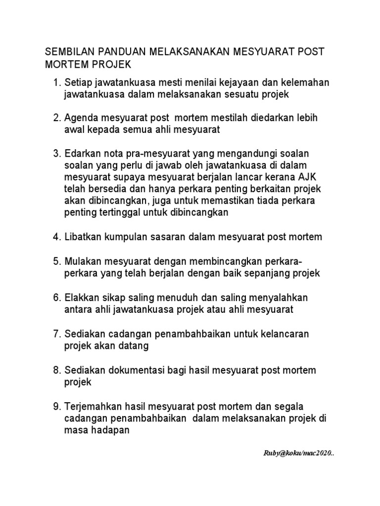 3.2.2 Sembilan Panduan Mesyuarat Post Mortem Projek | PDF