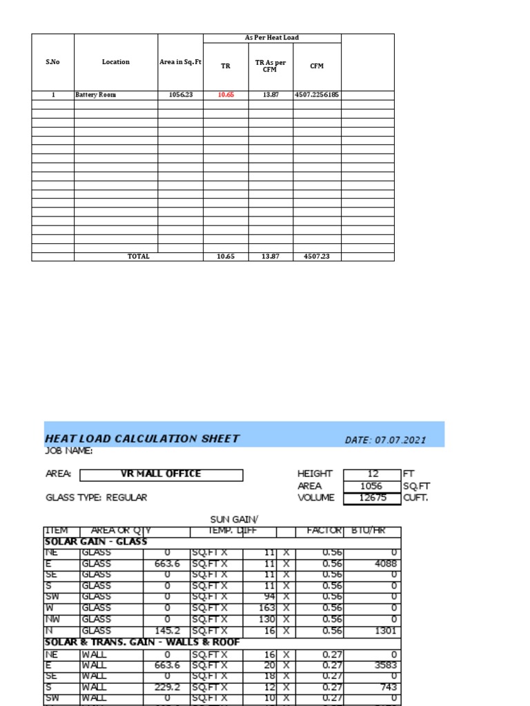Heatload Calculation Kirloskar Ferrous Ups Room Pdf Transport