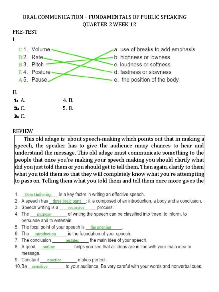 ORAL COMMUNICATION (Fundamentals of Public Speaking) | PDF | Speech ...