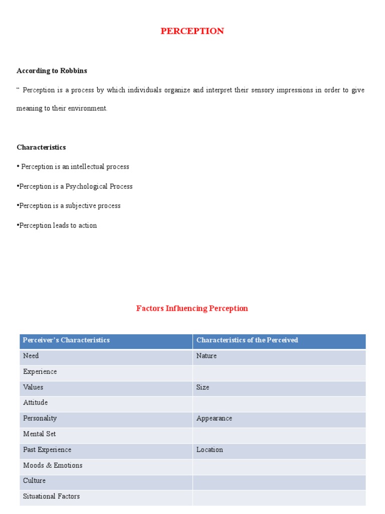 Perception According To Robbins Pdf Perception Stereotypes