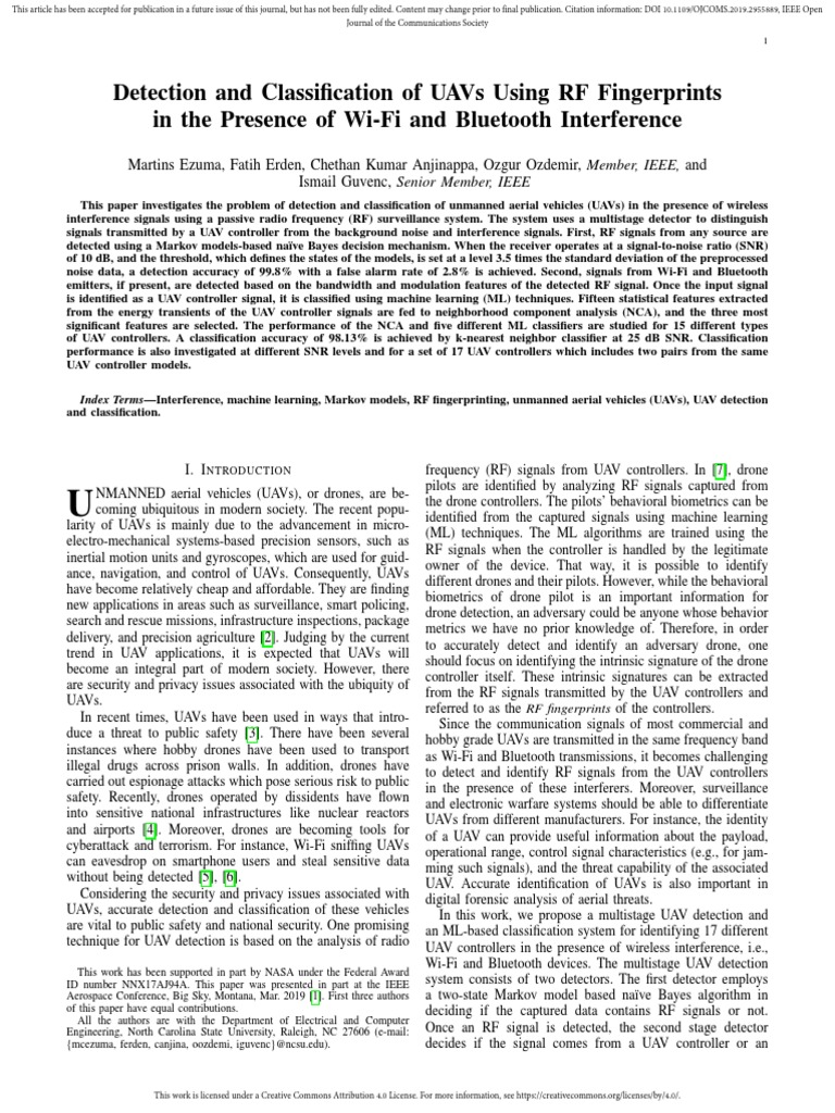 Detection and Classification of UAVs Using RF Fingerprintsin The ...