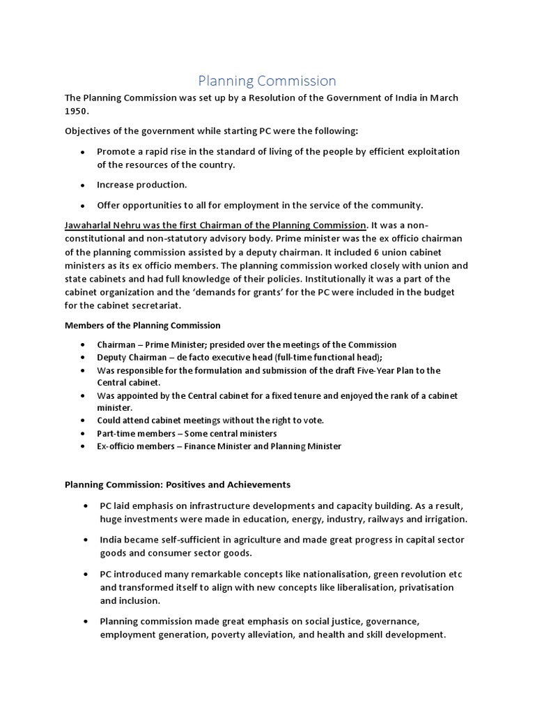 Planning Commission and NITI Aayog | PDF | Policy | Government