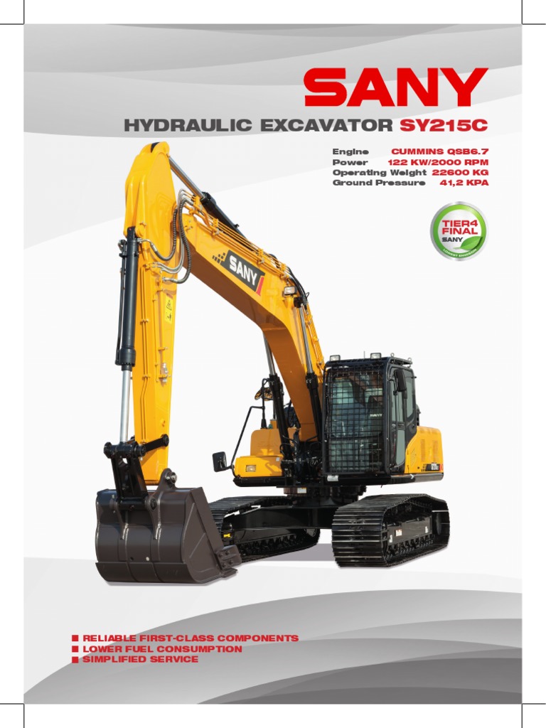SANY SY215C Hydraulic Excavator Specs | PDF | Engines | Vehicles