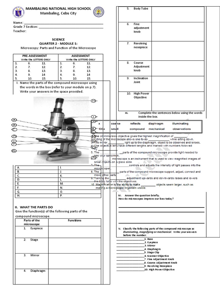 Grade 7 Answer Sheet Q2M1 | PDF | Optics | Optical Devices