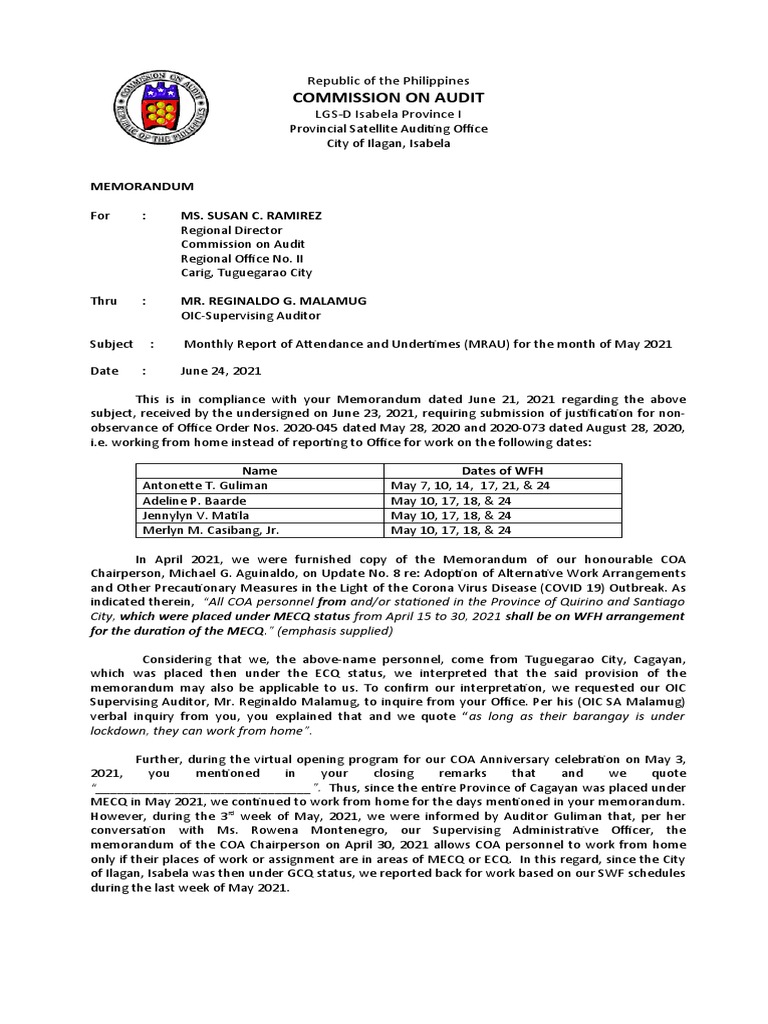 Memo Reply - Justification For WFH While On SWF | PDF | Government ...