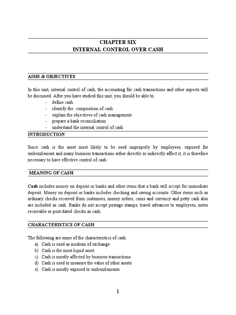 CHAPTER SIX - Doc Internal Control Over Cash | PDF | Deposit Account | Cheque