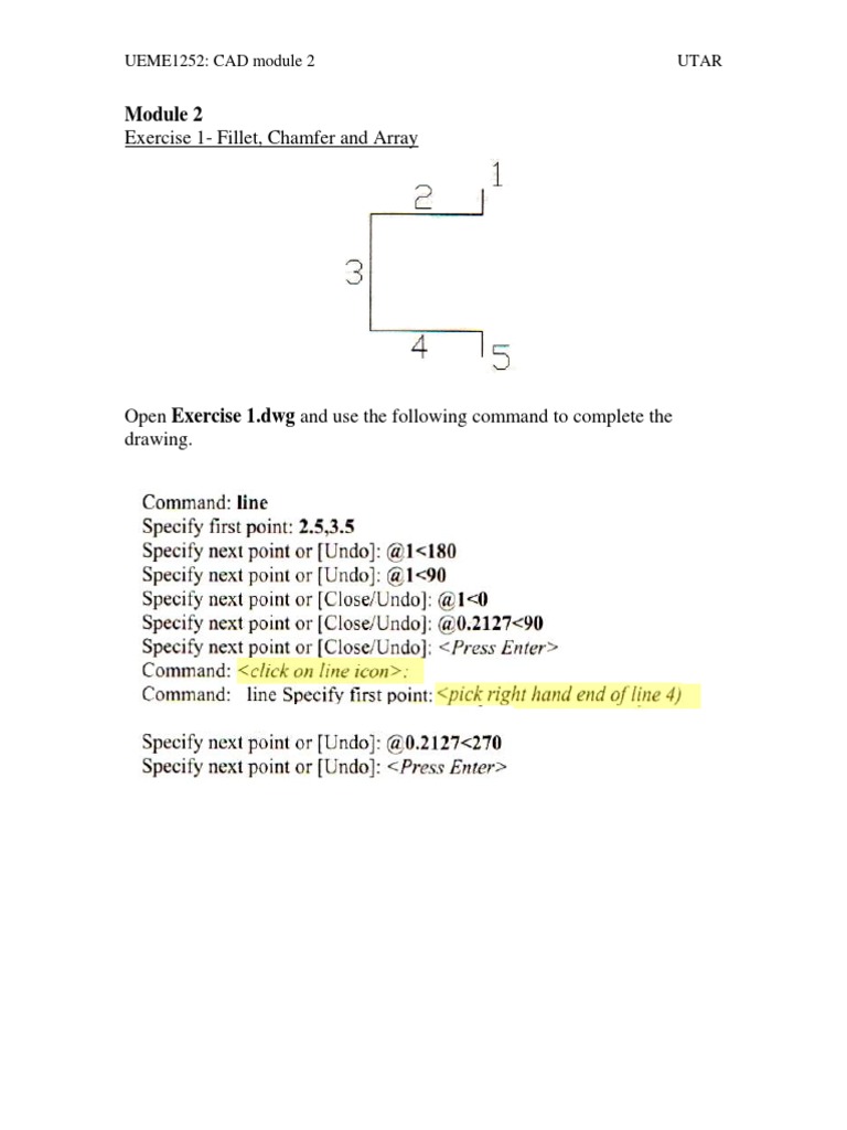 Exercise 1-Fillet, Chamfer and Array: UEME1252: CAD Module 2 Utar | PDF