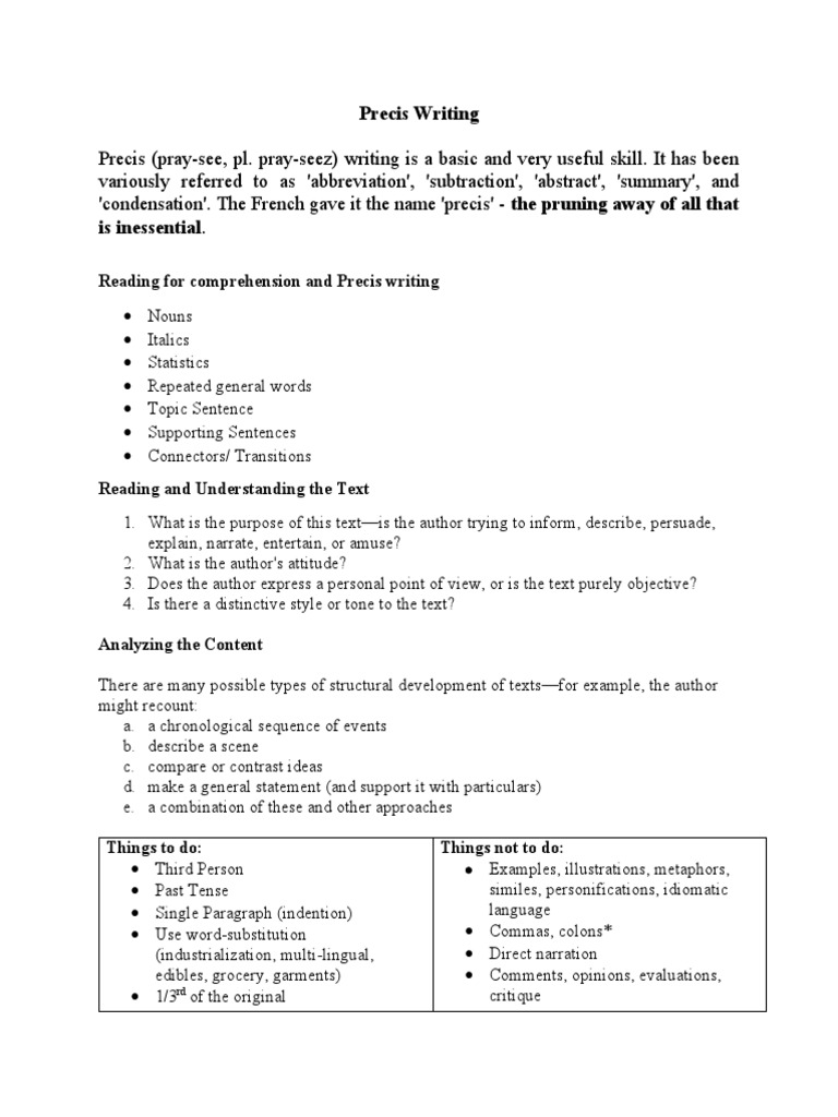 Mastering Precis Writing Techniques | PDF | Sentence (Linguistics ...