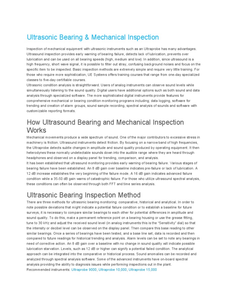 An Overview of Ultrasonic Bearing, Mechanical, and Electrical ...