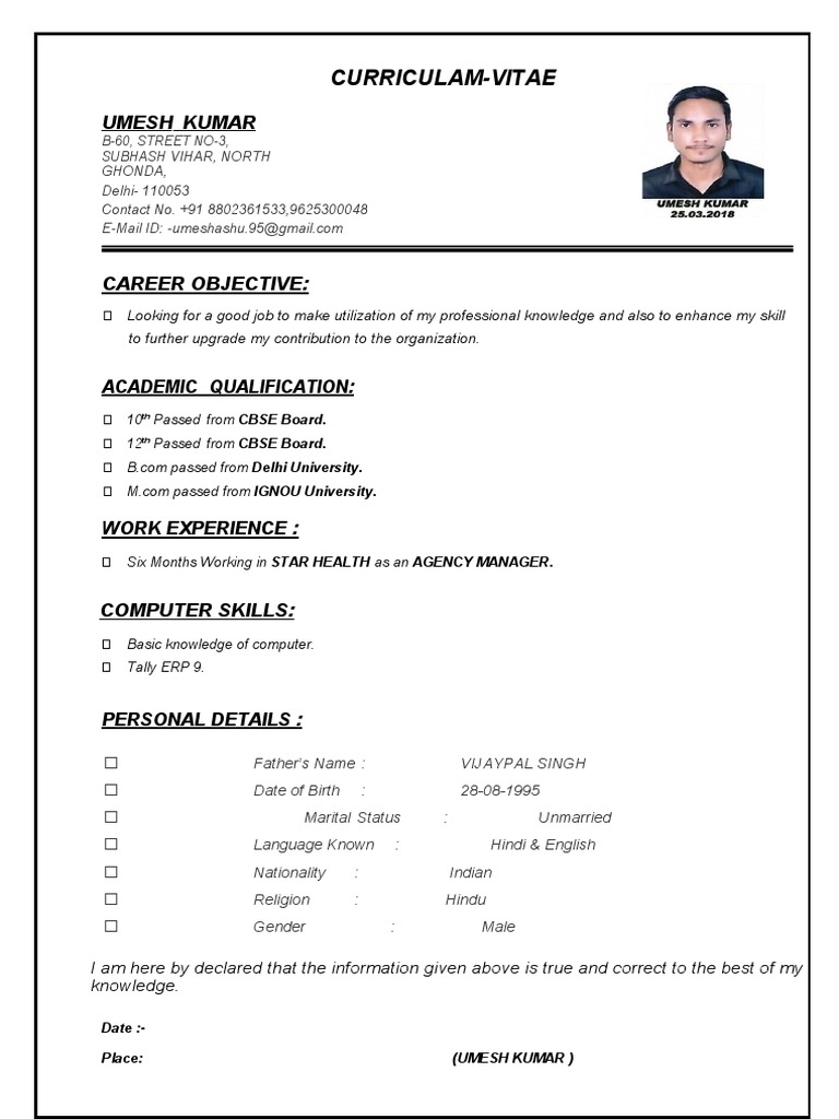 CV Umesh Kumar Seeks Job with Finance Experience | PDF