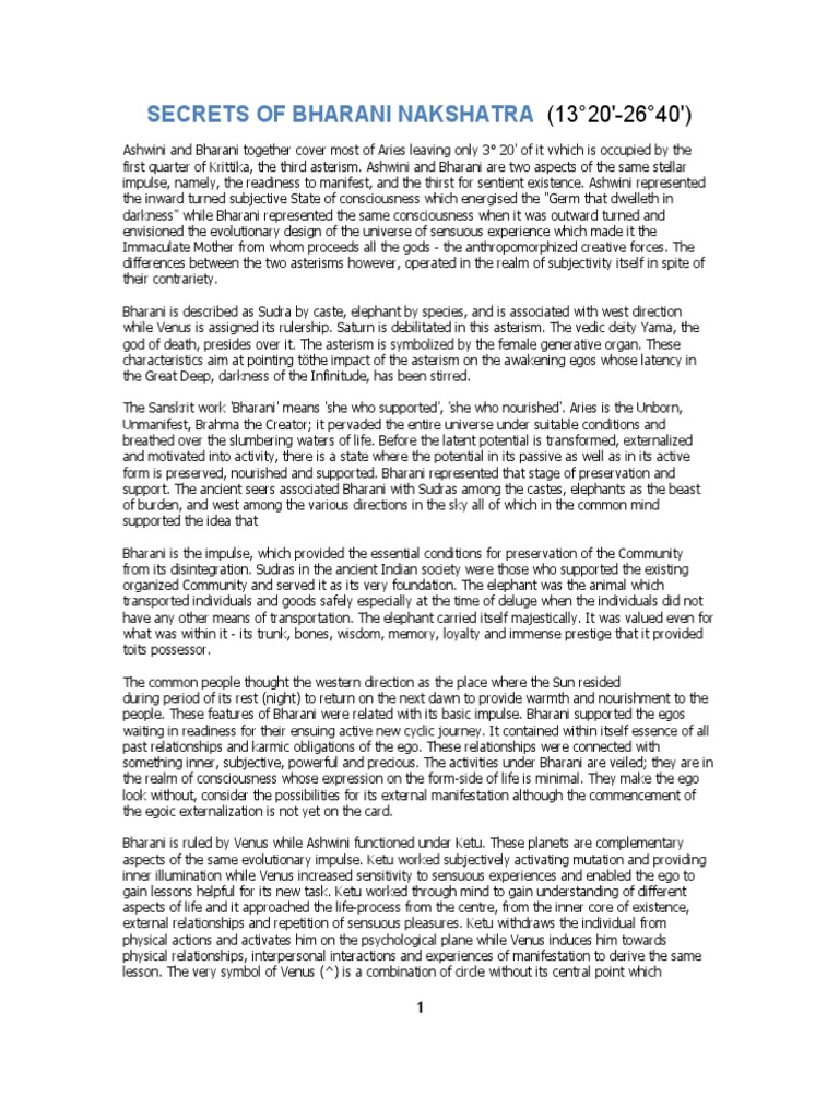 Secrets of Bharani Nakshatra | PDF | Id | Karma