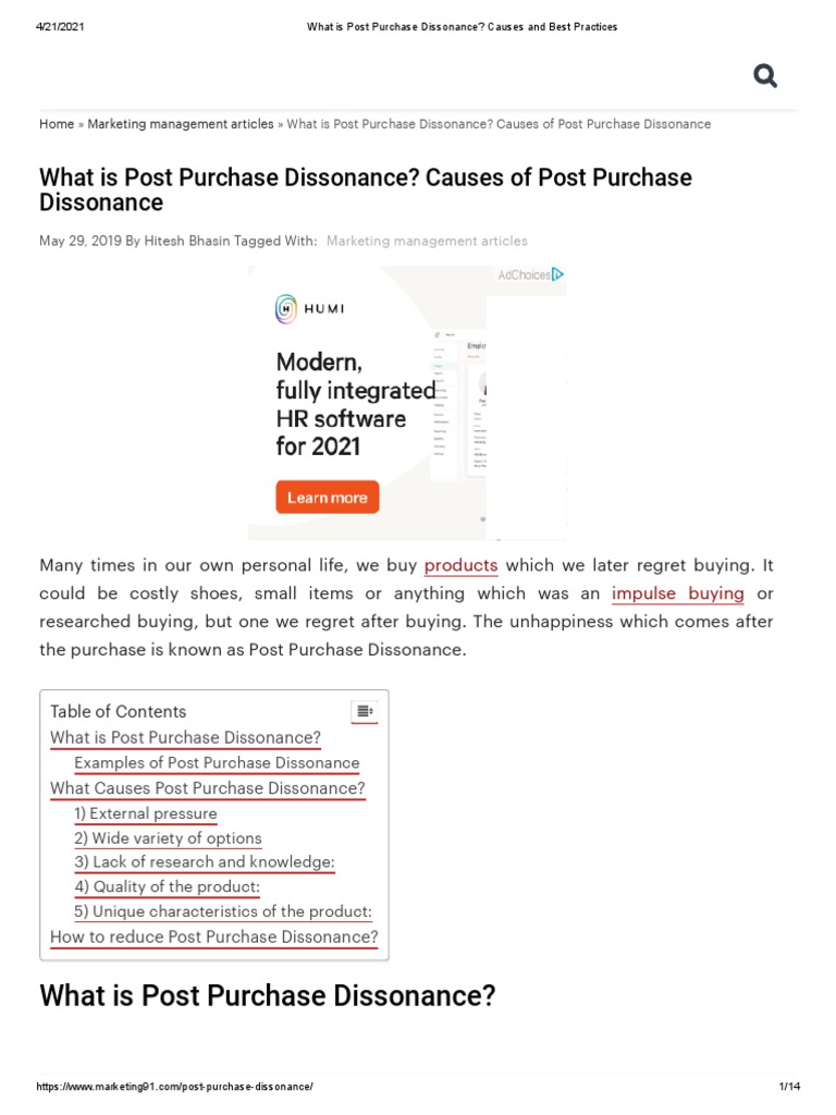 What Is Post Purchase Dissonance - Causes and Best Practices | PDF ...