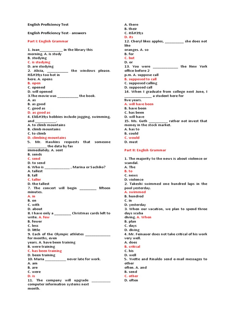 English Proficiency Test 2 | PDF