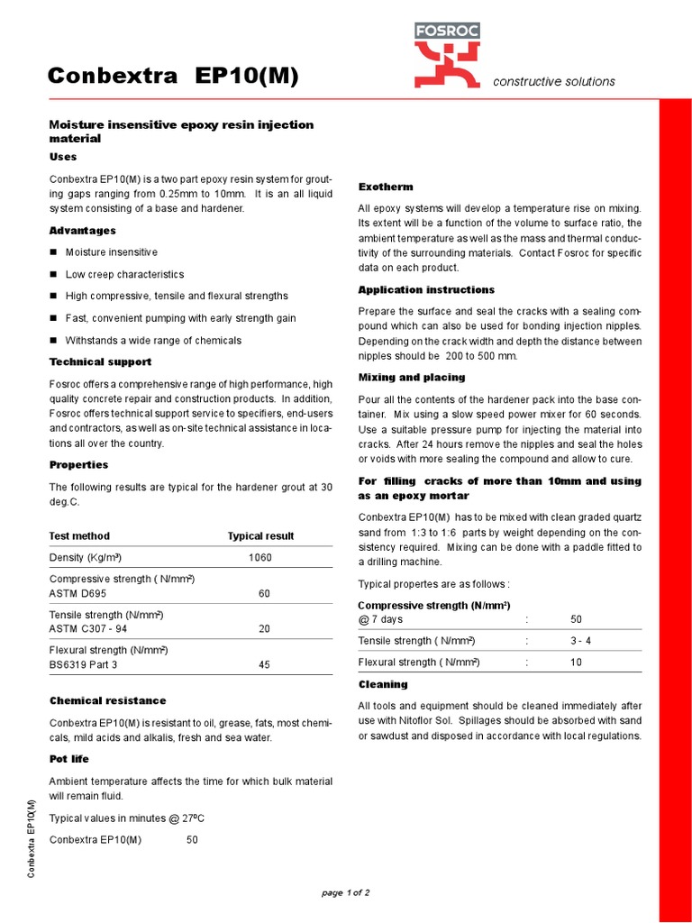 Conbextra EP10(M) Epoxy Grout Overview | PDF | Epoxy | Materials