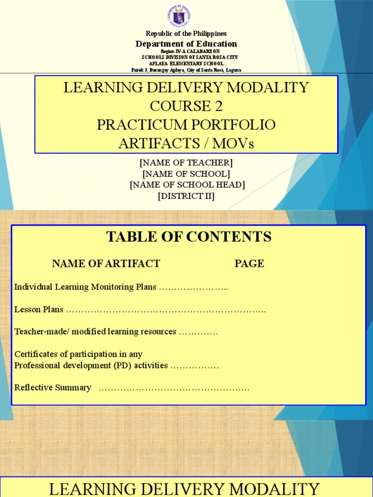 Learning Delivery Modality Course 2 Practicum Portfolio Artifacts / Movs | PDF | Lesson Plan ...
