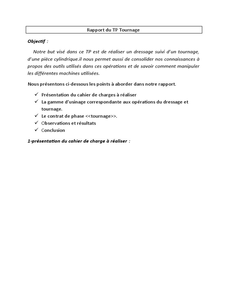 Rapport de TP sur le Tournage | PDF | Affaires | Technologie et ingénierie