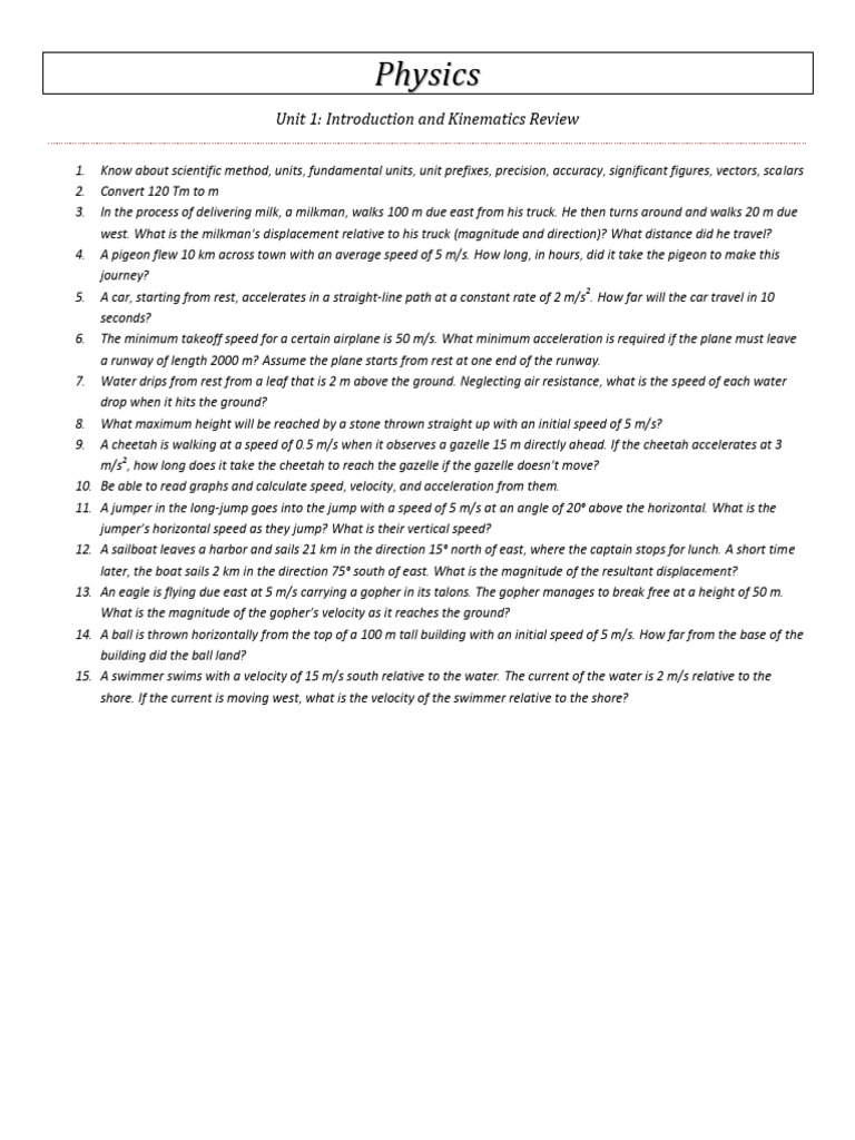 Physics Semester 1 Review (1-3, 5-6) | PDF | Acceleration | Force