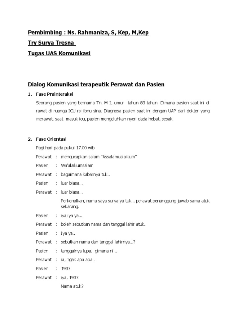 Dialog Komunikasi Terapeutik Perawat Dan Pasien | PDF