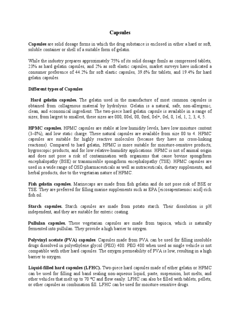 Different Types of Capsules | PDF | Gelatin | Products Of Chemical Industry