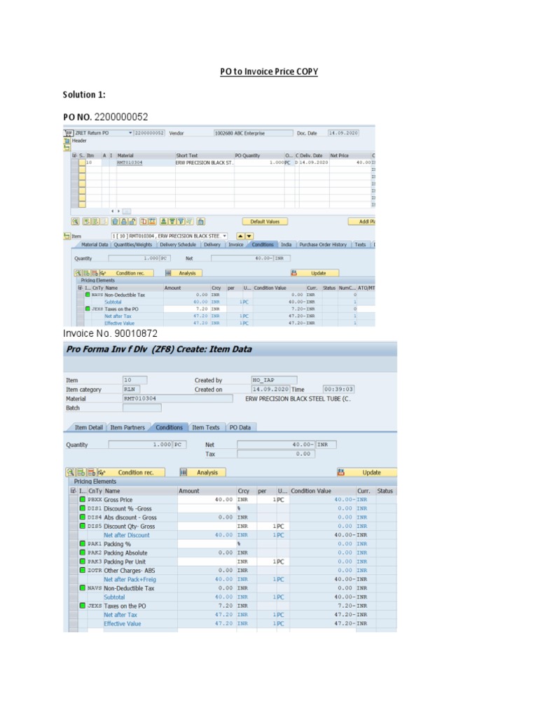 Solutions of Return PO To Invoice Price | PDF | Finance & Money Management