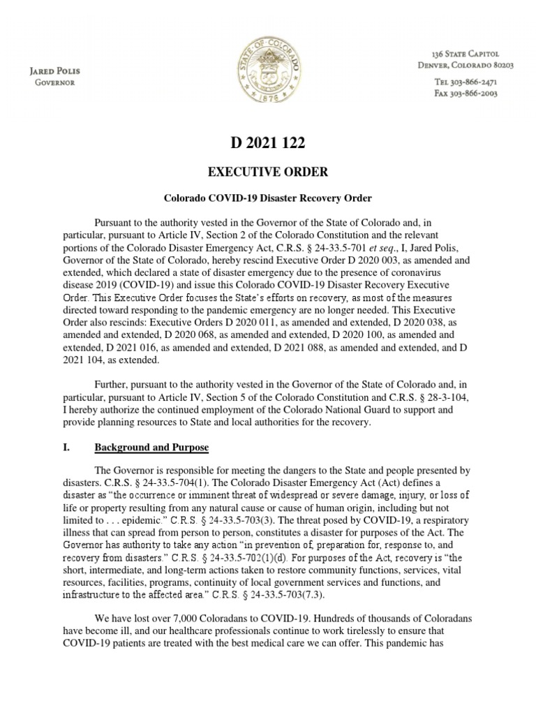 Colorado COVID-19 Disaster Recovery Order July 2021 | PDF | Medicaid ...