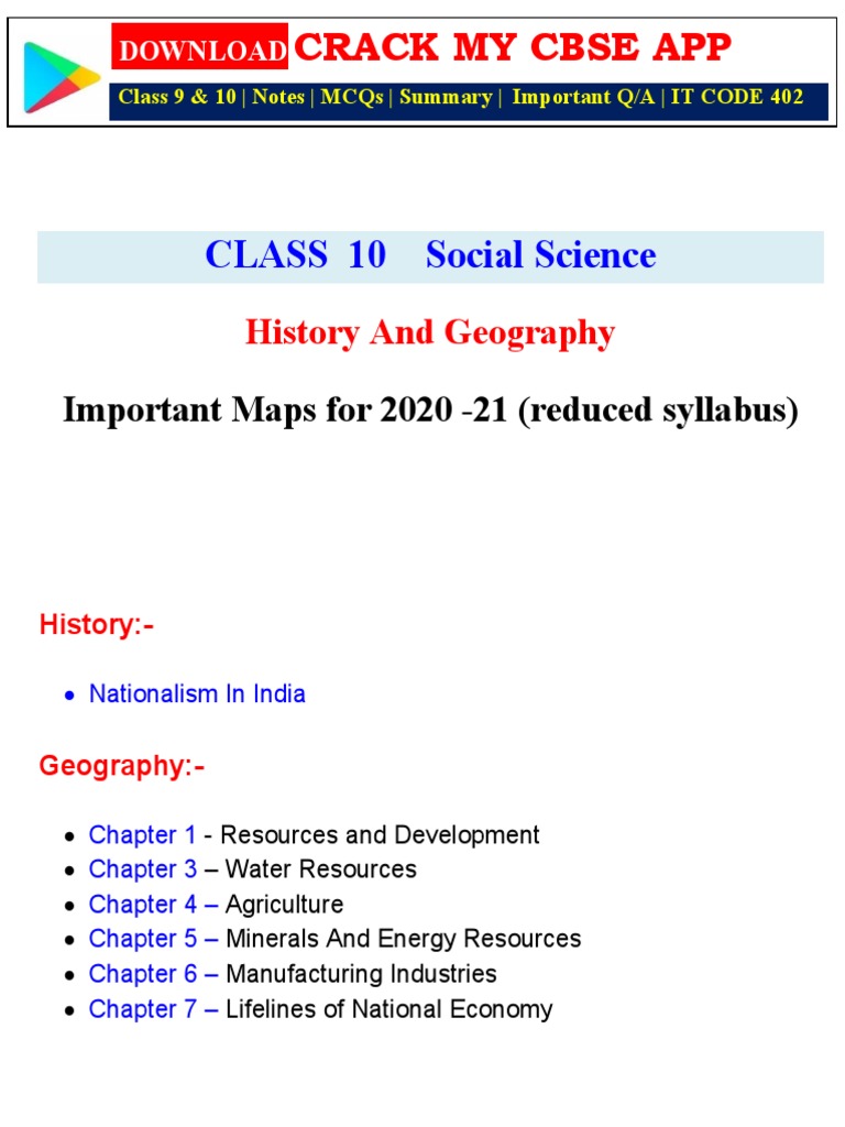 CLASS 10 Social Science: Crack My Cbse App | PDF