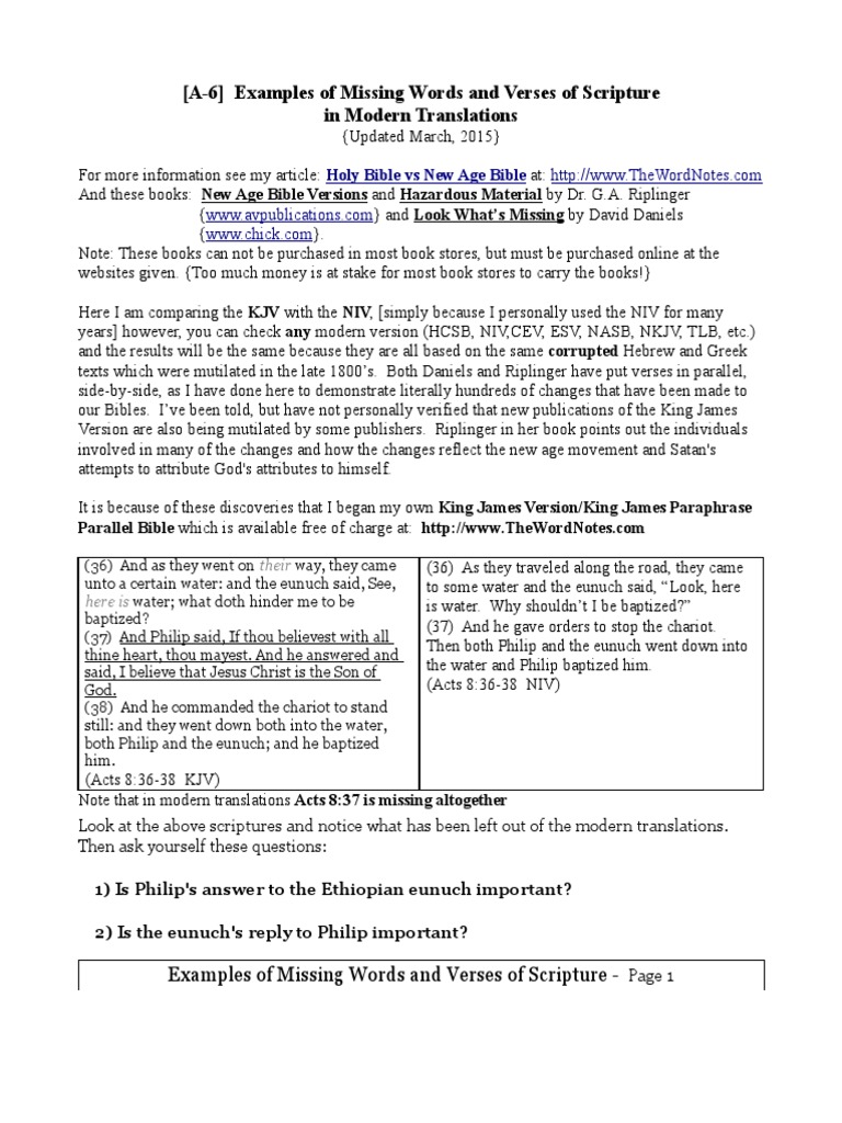 Examples of Missing Verses in The Bible | PDF | Lord's Prayer | Jesus
