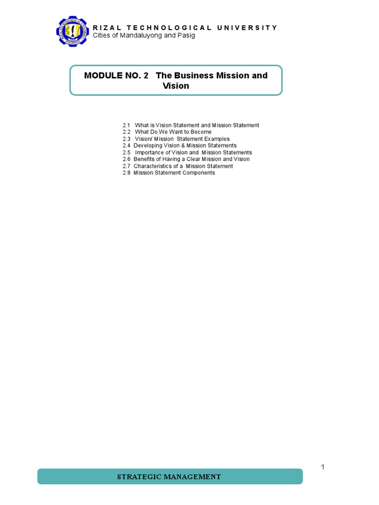 Chapter 2 - Mission and Vision Statement | PDF | Strategic Management ...