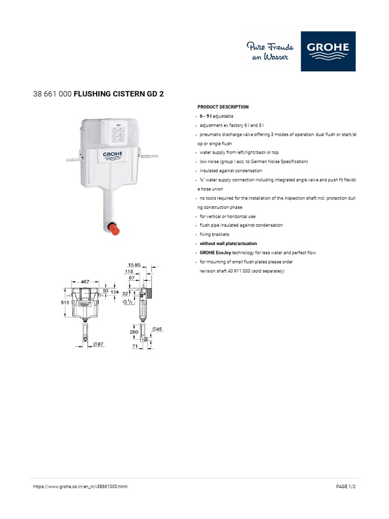 GROHE Specification Sheet 38661000 | PDF | Valve | Pipe (Fluid Conveyance)