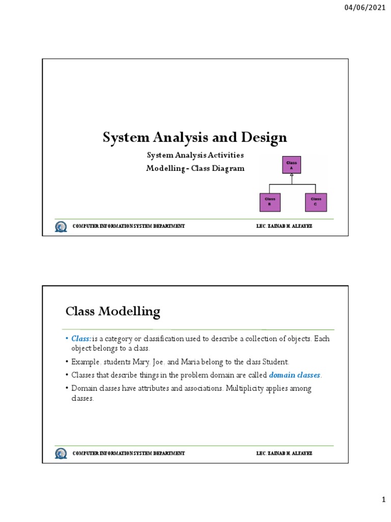 System Analysis and Design: Class Modelling | PDF | Hierarchy | Class (Computer Programming)