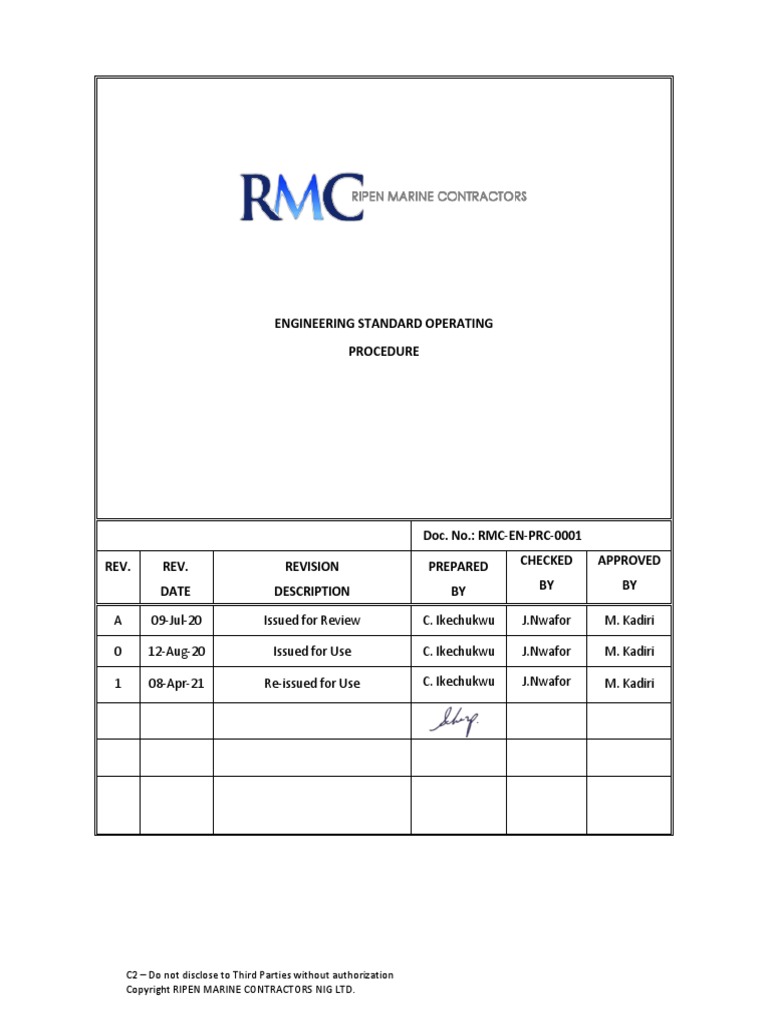RMC-En-PRC-0001 - Rev1 Engineering Standard Operating Procedure | PDF ...