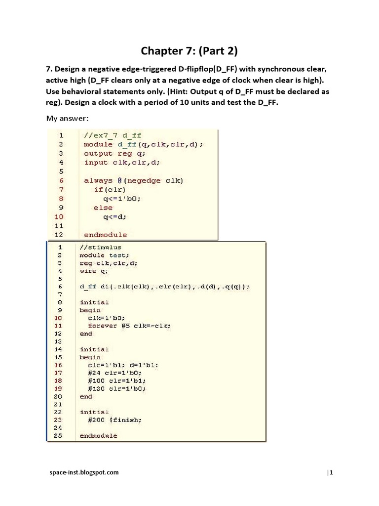 Verilog Palnitkar Solutions Chapter 7 - 2 | PDF