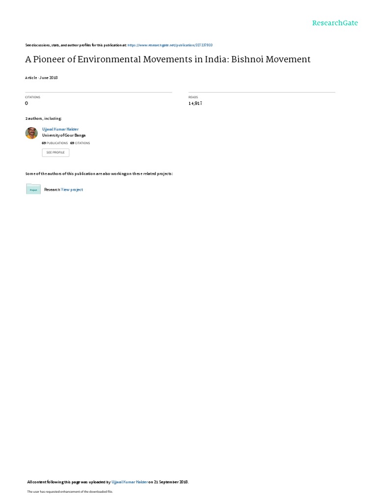 A Pioneer of Environmental Movements in India Bishnoi Movement | PDF ...