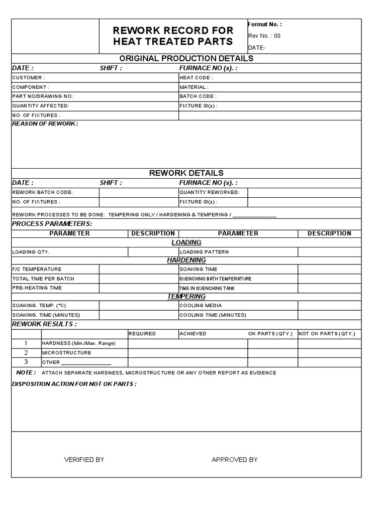 Rework Record For Heat Treated Parts: Original Production Details | PDF ...