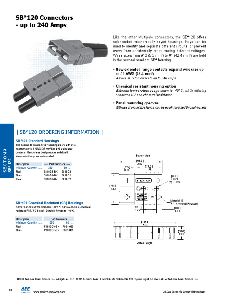SB 120 Connectors - Up To 240 Amps | PDF | Electrical Connector ...