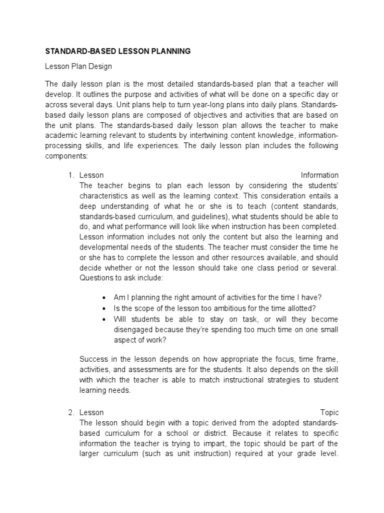Standard-Based Lesson Planning | PDF | Lesson Plan | Reading Comprehension