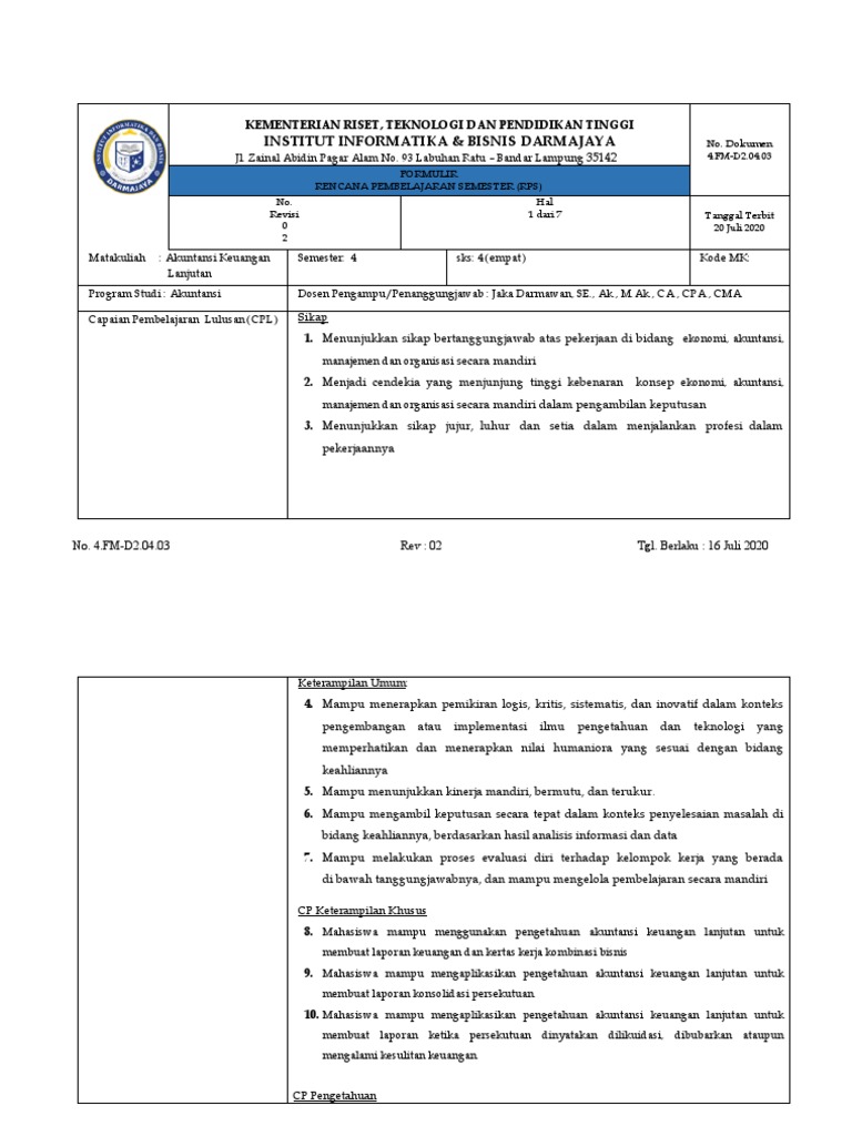 RPS Akl 2020 | PDF | Bisnis