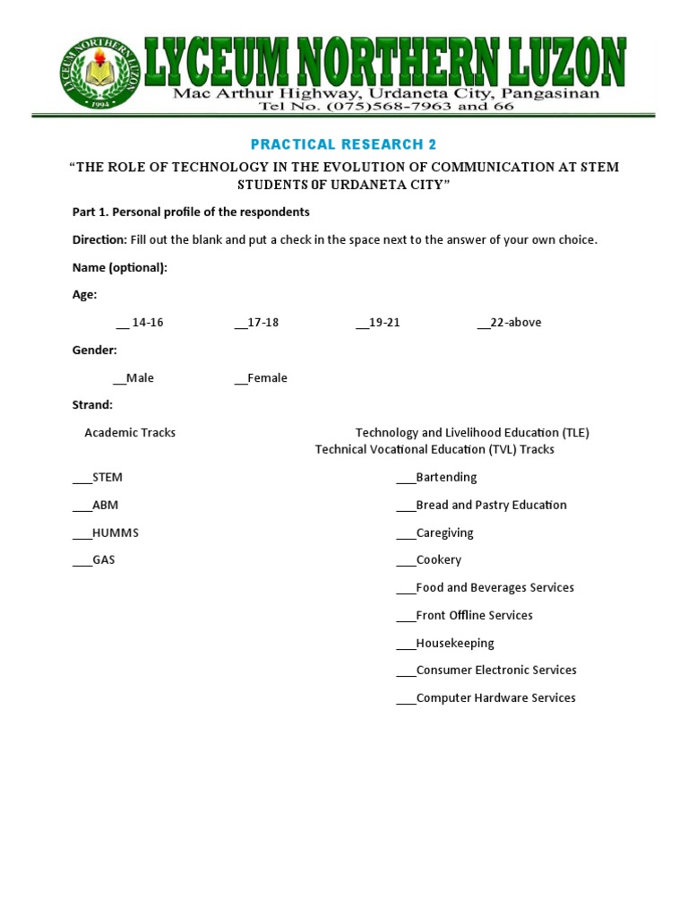 2 Practical Research 2 Questionnaire 12 Diamonddddd | PDF ...
