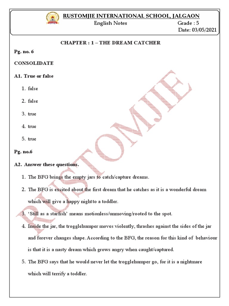 PT 1 - Grade 5 English Chapter 1 The Dream Catcher | PDF | Noun | Languages