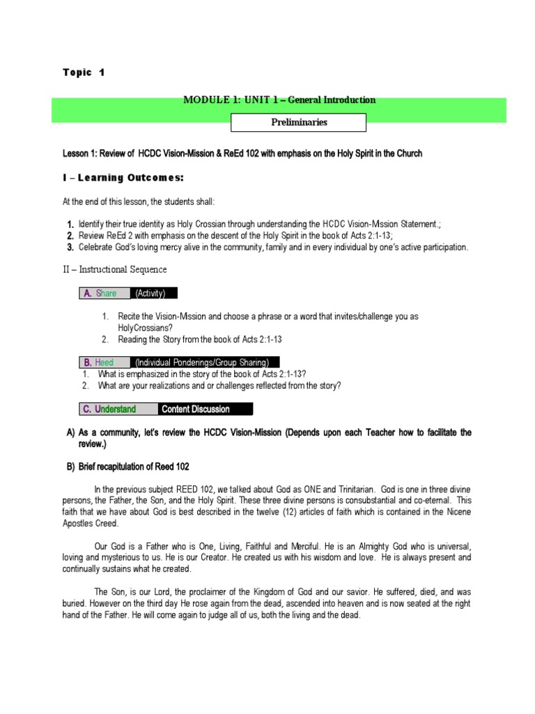 Topic 1 - Module 1 Unit 1 Lesson 1 | PDF | God The Father | Christian ...