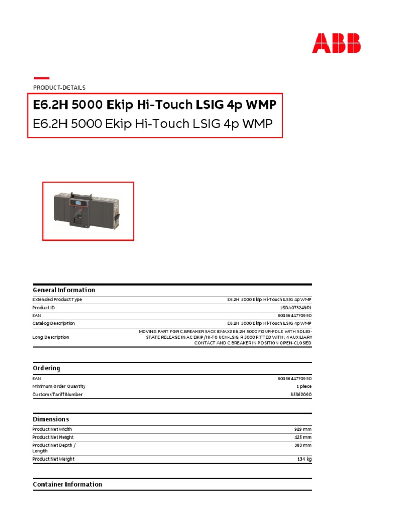 E6.2H 5000 Ekip Hi-Touch LSIG 4p WMP | PDF | Transformer | Electrical Equipment