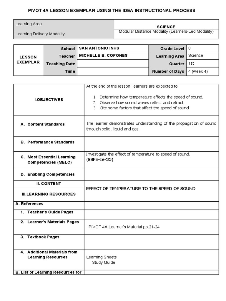 Pivot 4A Lesson Exemplar Using The Idea Instructional Process | PDF ...