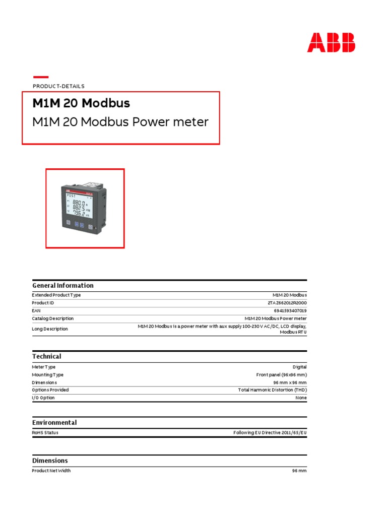 M1M 20 Modbus Power Meter Specs | PDF | Electrical Engineering | Electricity