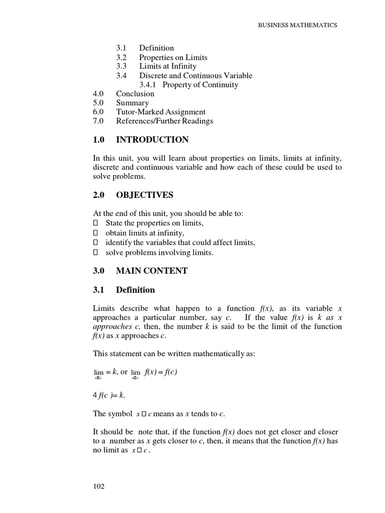 Limits (Students Study Material & Assignment) | PDF | Variable (Mathematics) | Function ...